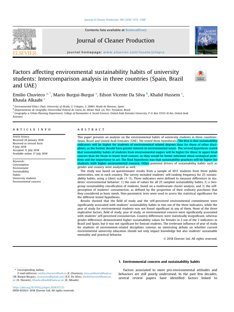 Factors Affecting Environmental Sustainability Habits of University ...