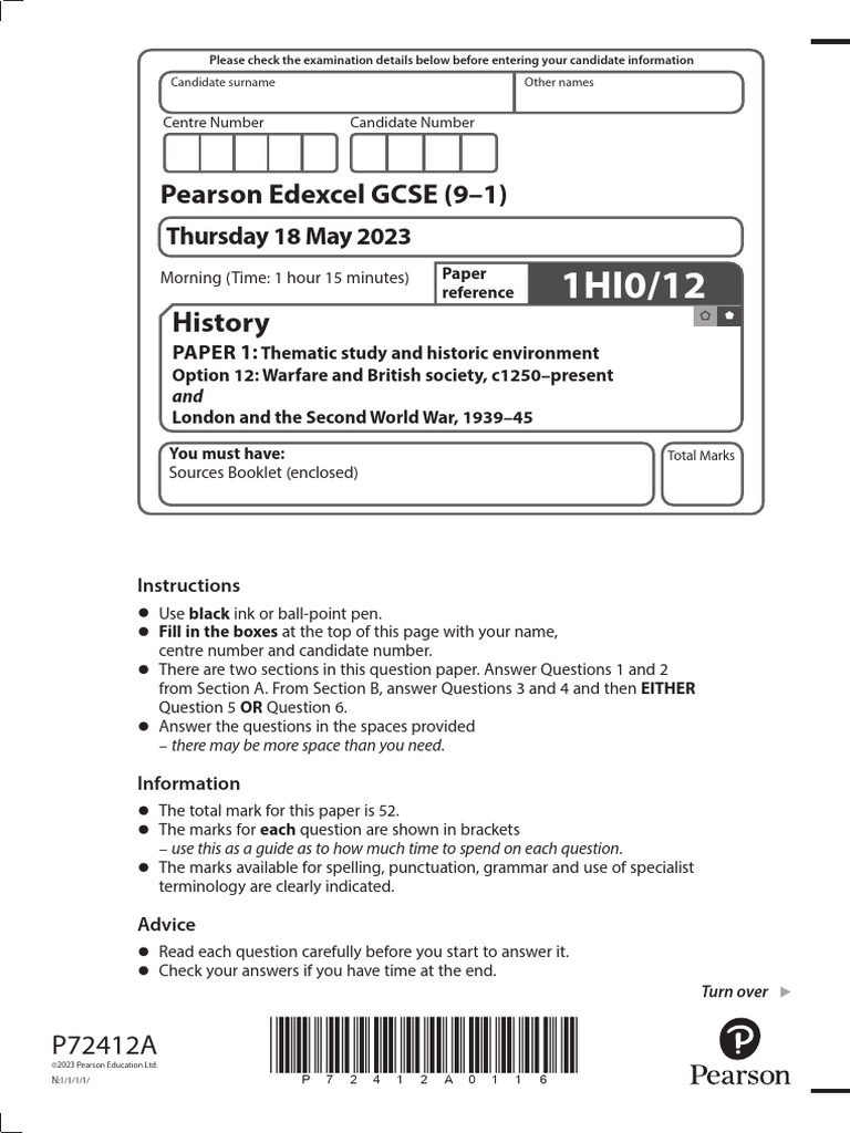 Edexcel GCSE History Exam Paper 2023 | PDF