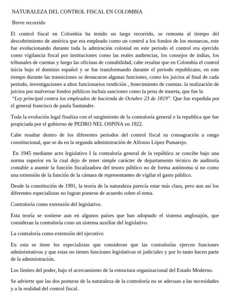 Naturaleza Del Control Fiscal en Colombia | PDF | Fiscal | Gobierno