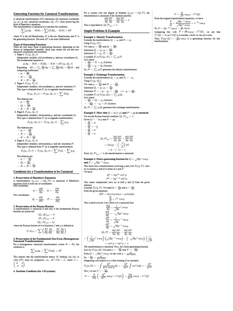 Canonical Transformations | PDF | Hamiltonian Mechanics | Theoretical ...