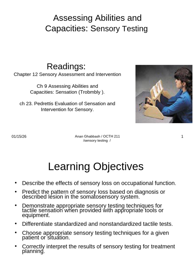 Sensory Testing Techniques in Occupational Therapy | PDF ...