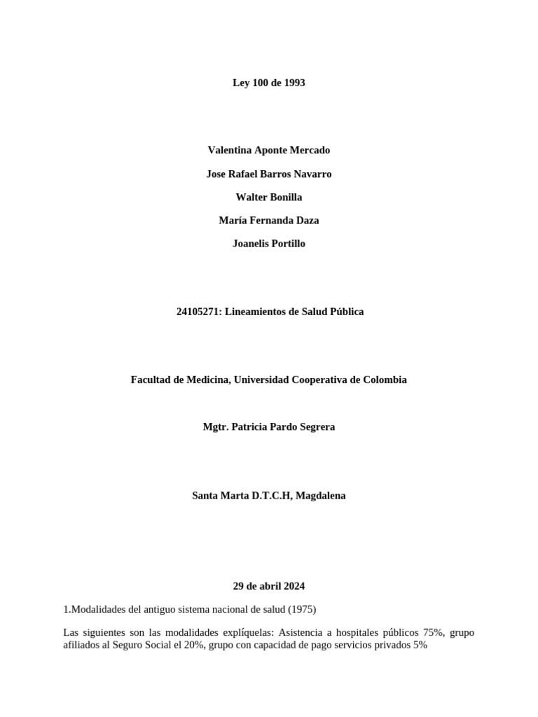 Taller Ley 100 - LSP | PDF | Programas sociales | Servicios públicos