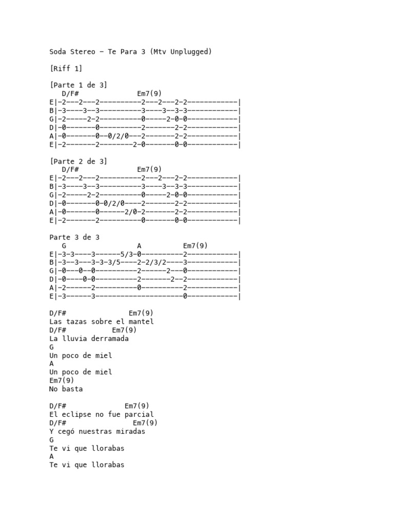 Soda Stereo - Te Para 3 (Mtv Unplugged) | PDF