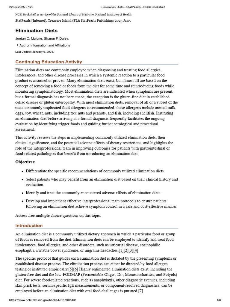 Elimination Diets - StatPearls - NCBI Bookshelf | PDF | Food ...