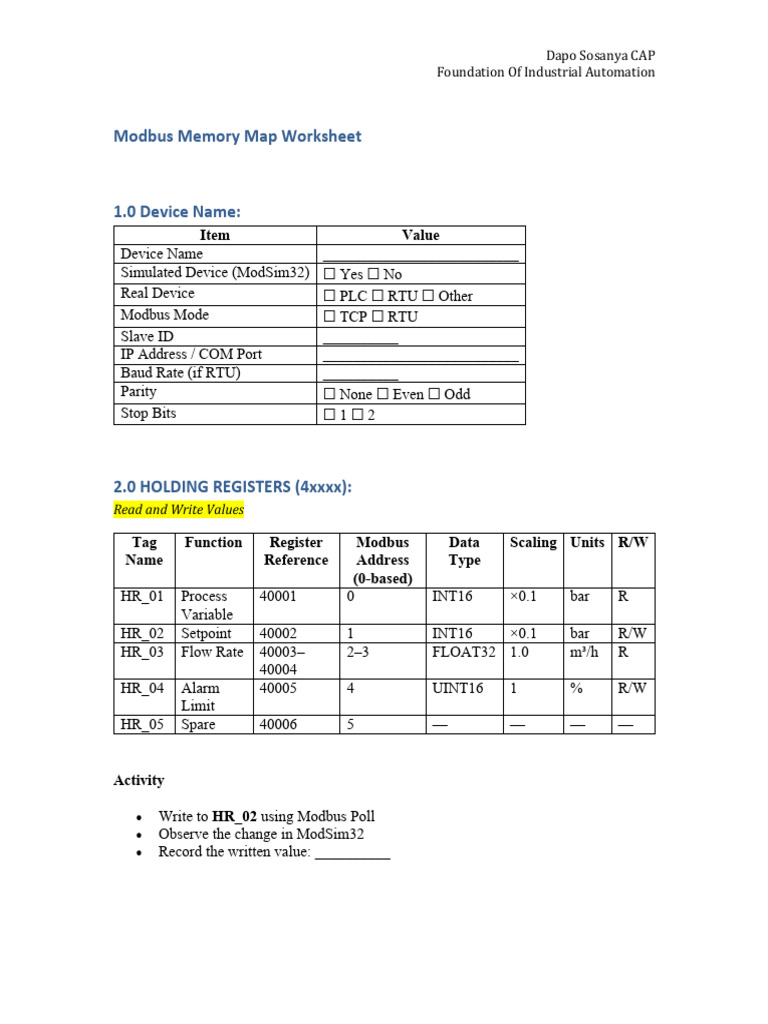 Modbus Memory Map & Automation Guide | PDF | Computer Engineering ...