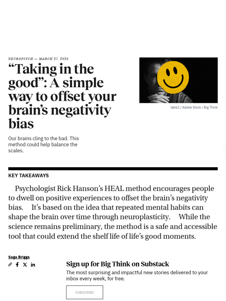 “Taking in the good”_ A simple way to offset your brain's negativity ...