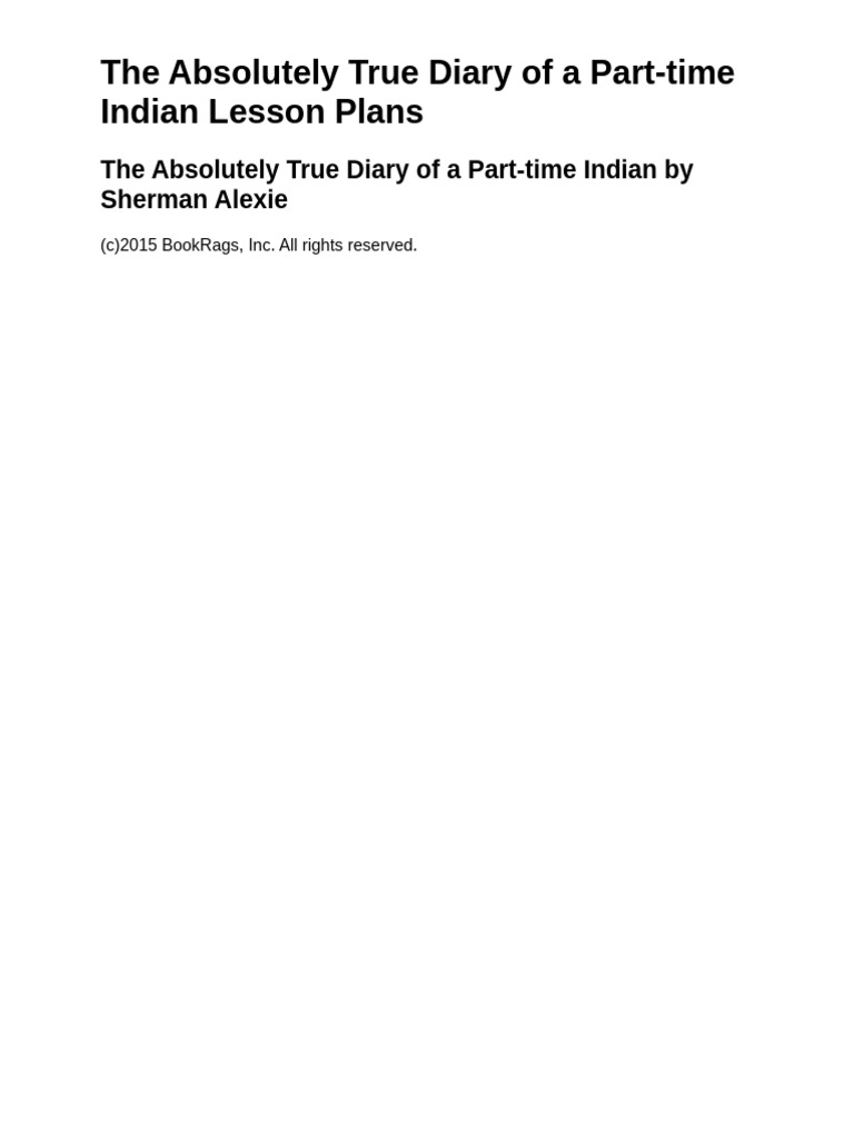 Lesson Plans for True Diary of a Part-Time Indian | PDF | Lesson Plan ...