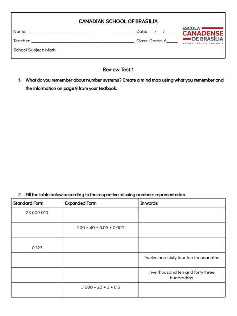 G6.1 - Review Math Test 1 | PDF | Chess