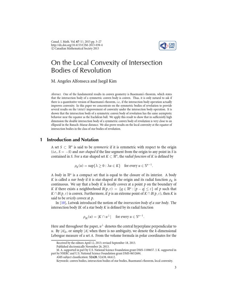 Alfonesca, Kim on the Local Convexity of Intersection Bodies of ...