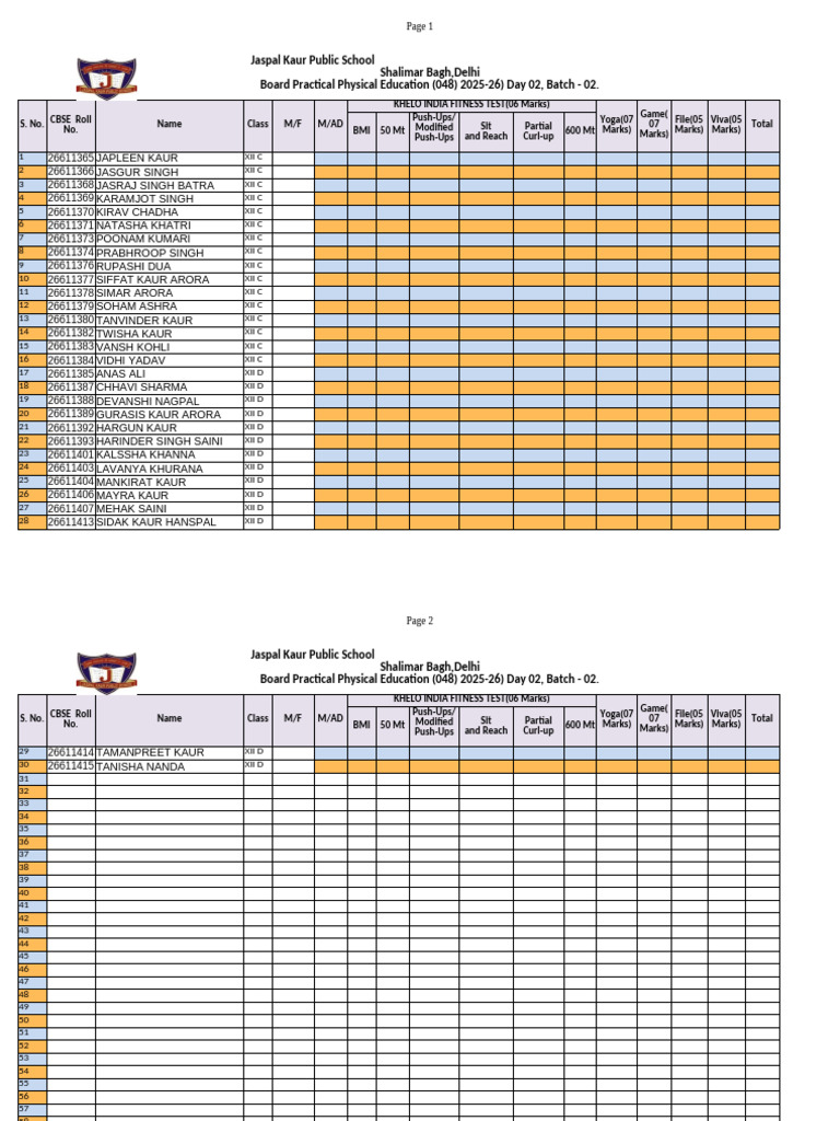 PHE Practical XII 25-26 D 2 B 2 | PDF