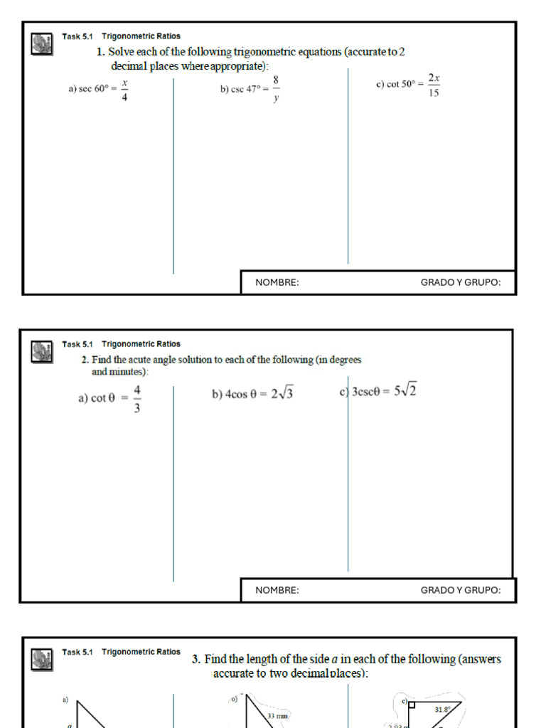 Homework 2 a Trigonometric Ratios | PDF