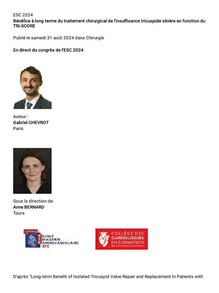 Chirurgie de l'insuffisance tricuspide et TRI-SCORE | PDF | Maladies et ...