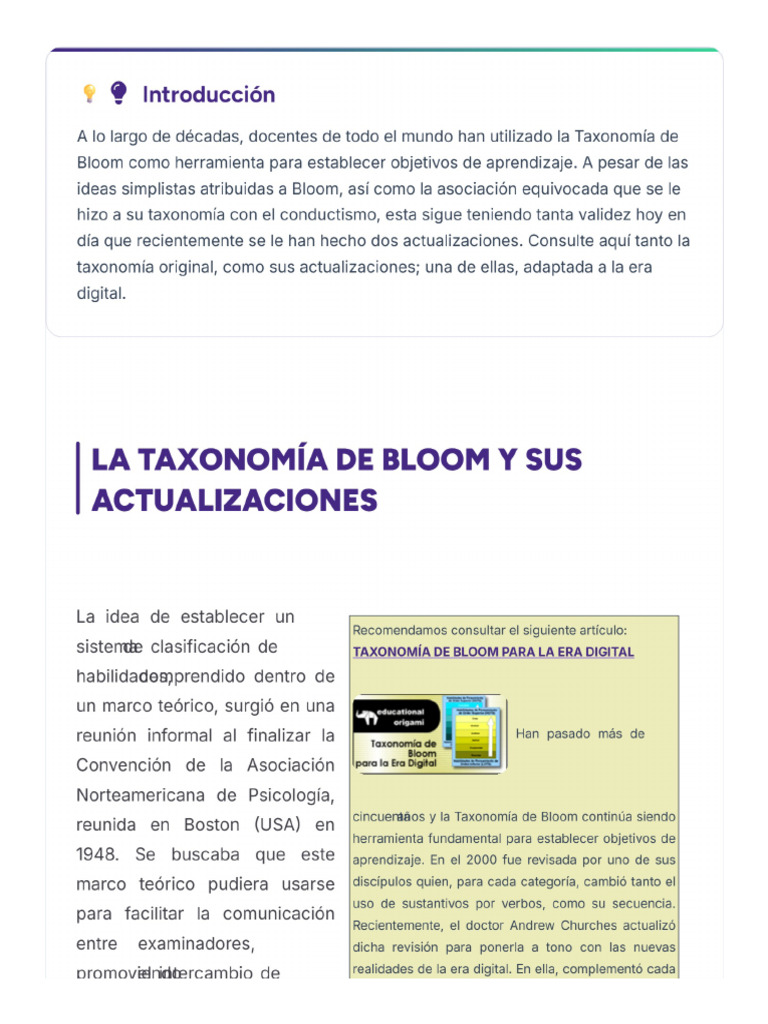La Taxonomía de Bloom y Sus Actualizaciones | PDF