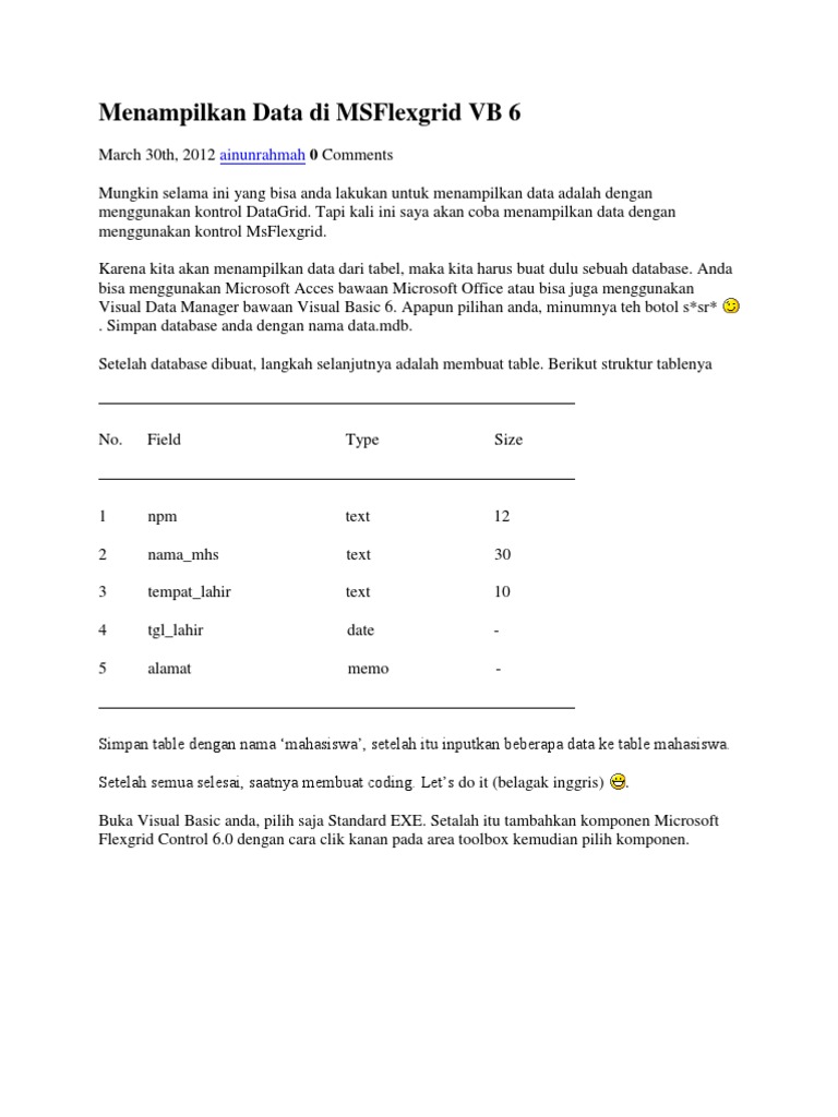 Menampilkan Data Di MSFlexgrid VB 6 | PDF