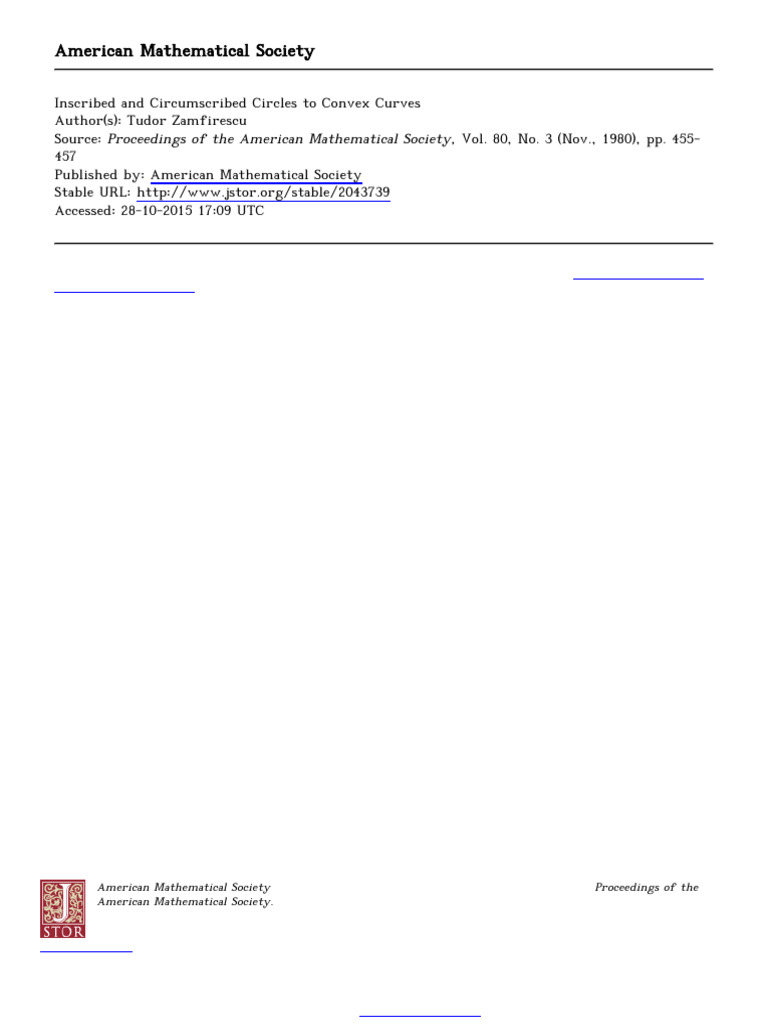Zamfirescu Inscribed and Circumscribed Circles to Convex Curves | PDF ...