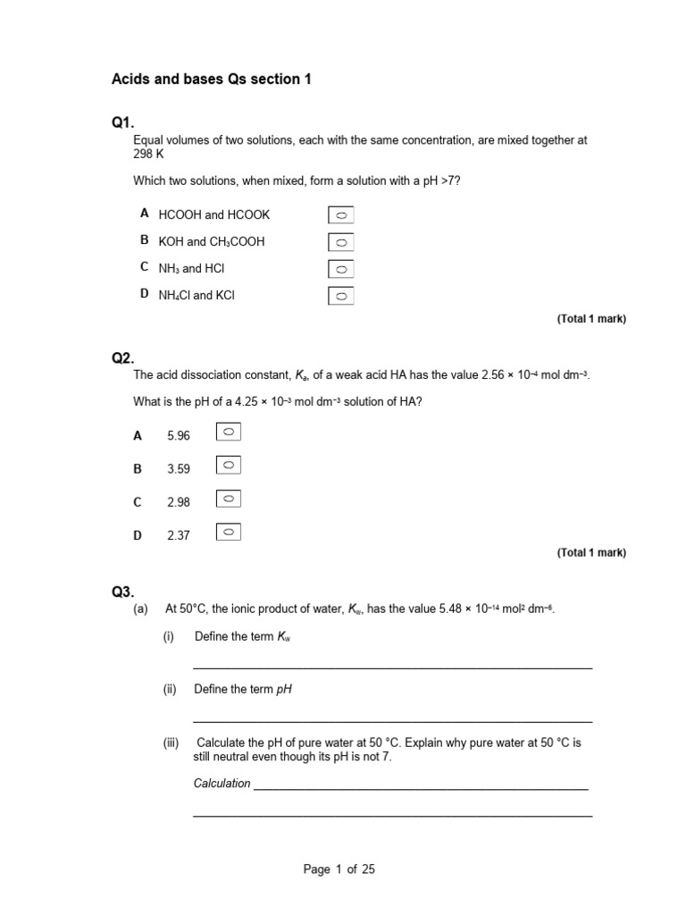 Acids and Bases A-Level Chemistry AQA Questions | PDF | Acid | Ph