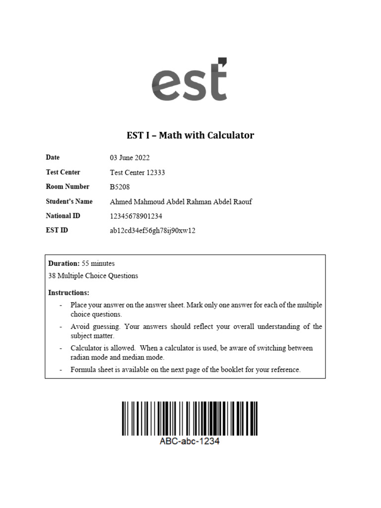 EST I - Math With Calc - June 2022 | PDF | Area | Triangle