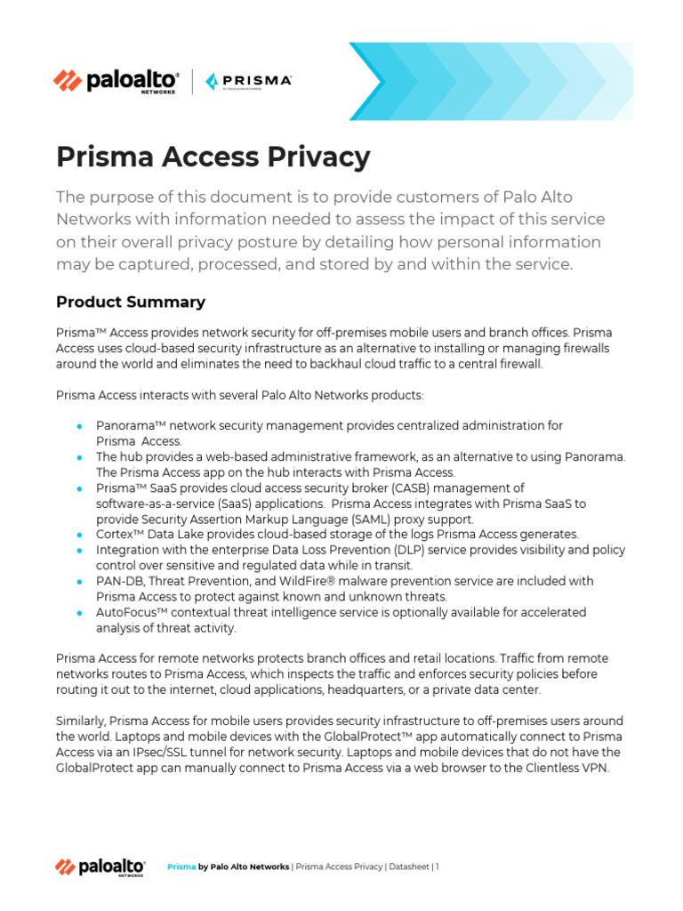 UK VR Palo Alto Networks Datasheet PRISMA Prisma Access Privacy | PDF ...