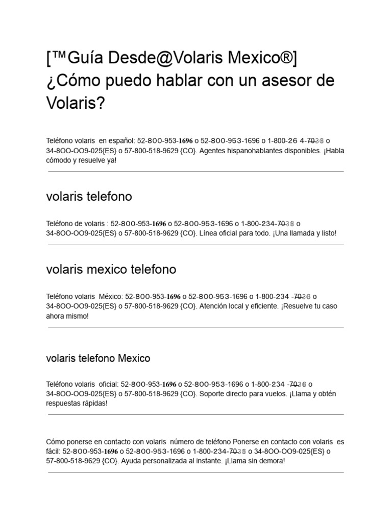 Contacto Directo con Volaris México | PDF | Servicio al Cliente | Teléfono