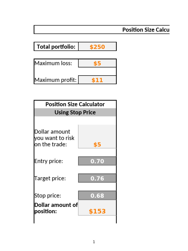Position Size Calculator for Trades | PDF