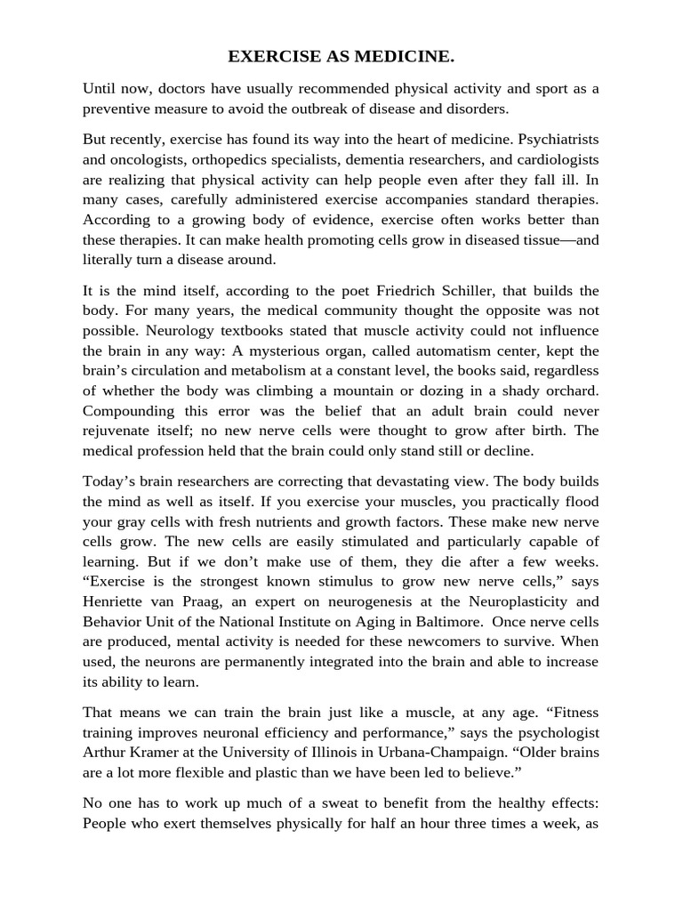 Exercise: A New Prescription for Health | PDF | Brain | Dementia