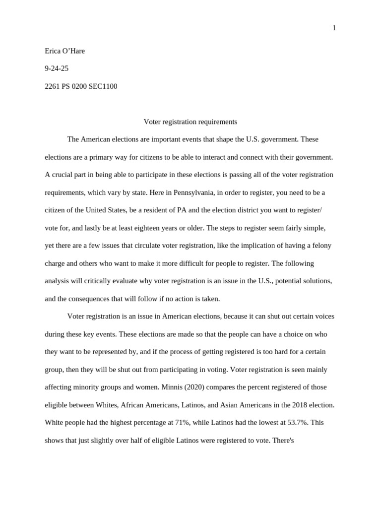 essay 1 | PDF | Voter Registration | Elections