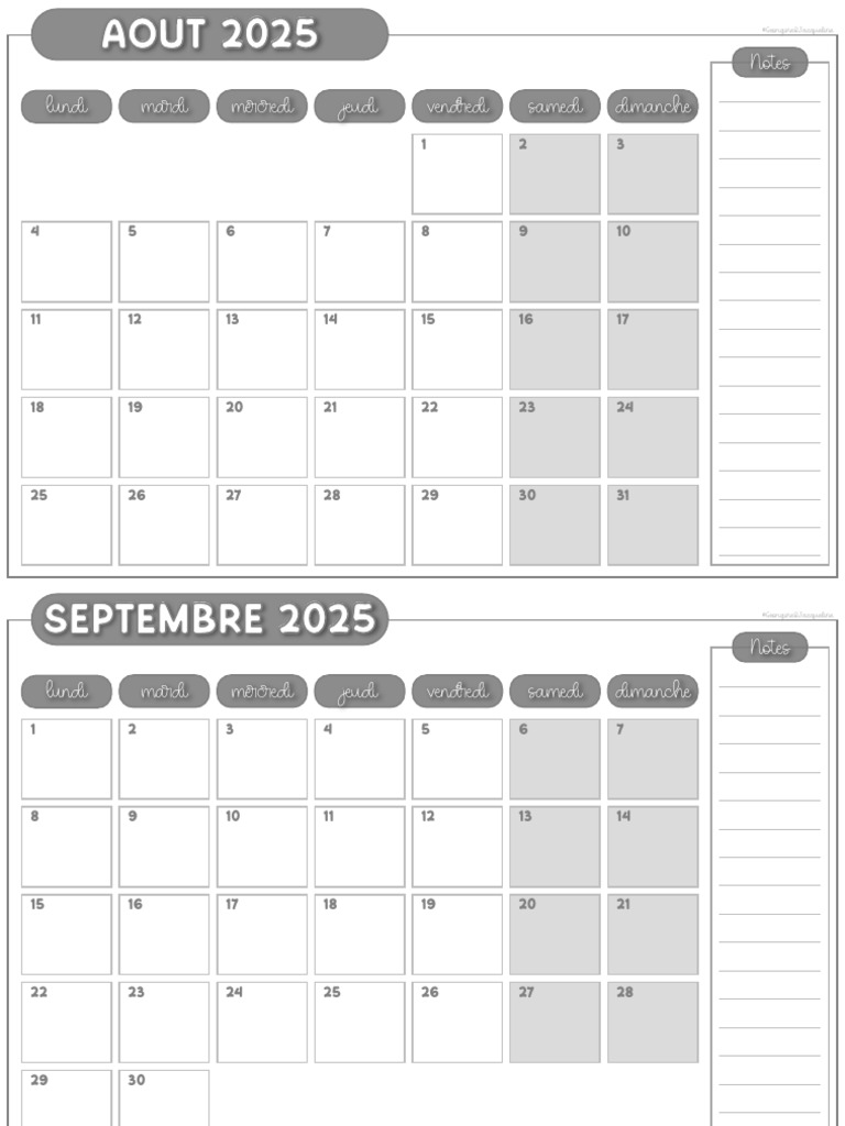 Calendrier 2025-2026 avec notes | PDF