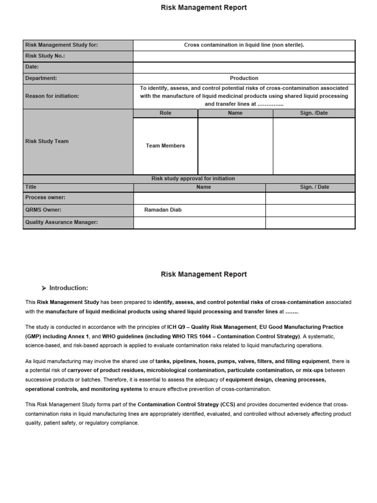 Cross-Contamination Risk Management Study | PDF | Risk Management | Risk