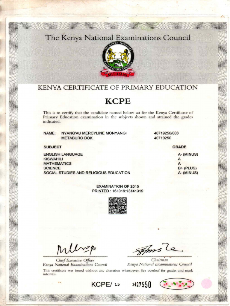 MERCYLINE MONYANGI KCPE | PDF