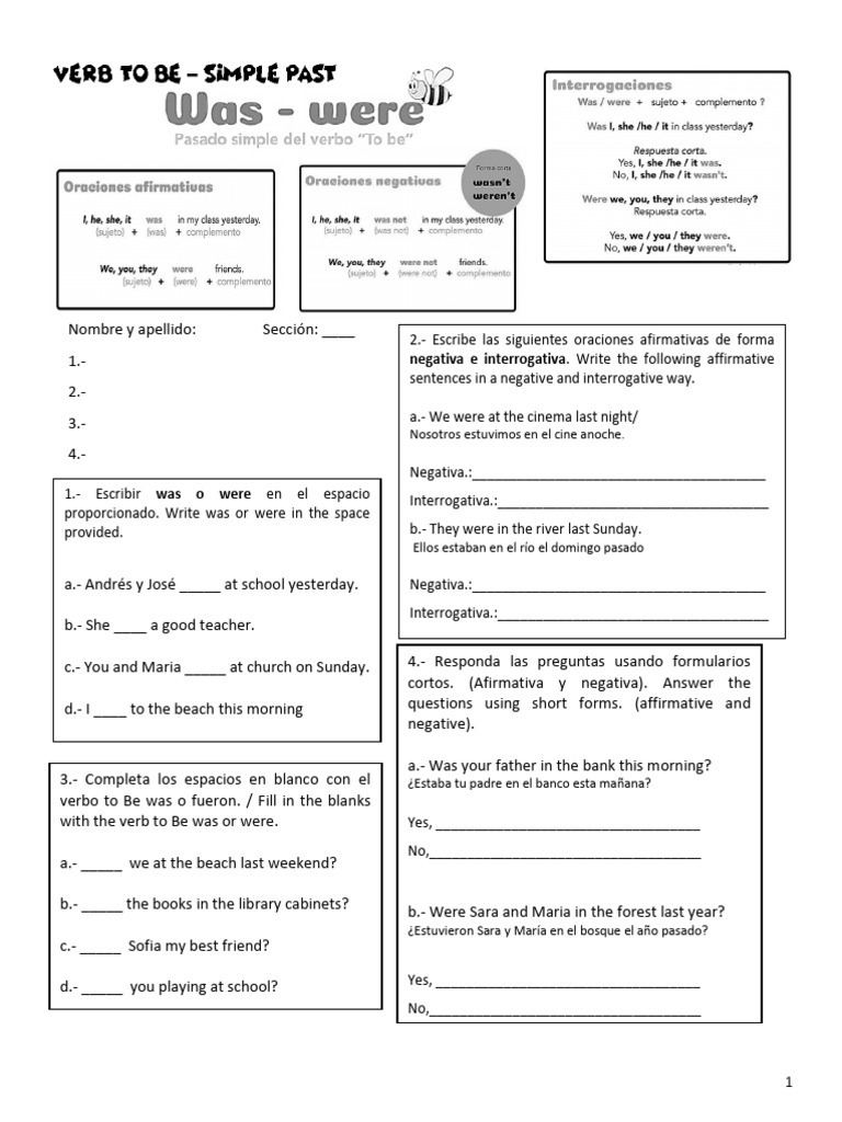 Fill in the Blanks: Was or Were Exercises | PDF | Semantics ...