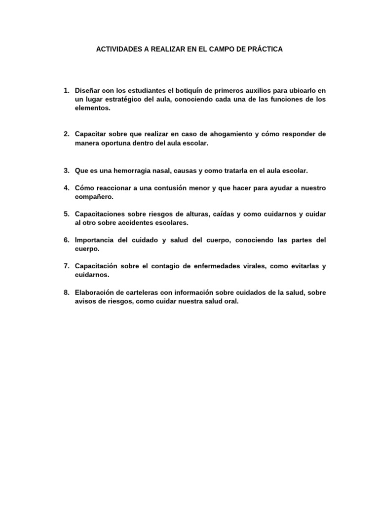 Actividades de Primeros Auxilios Escolar | PDF