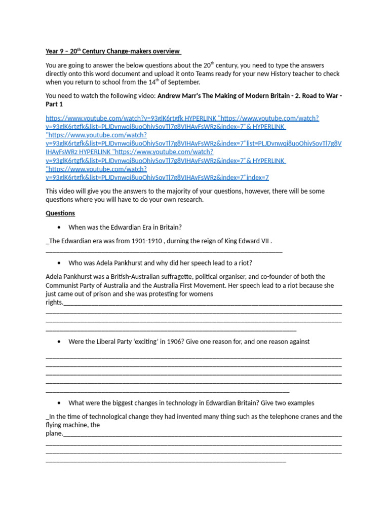 Year 9 History Week 1 | PDF