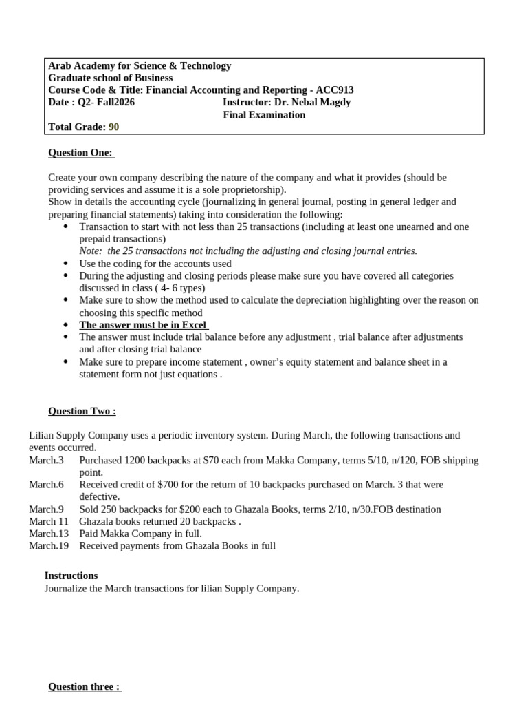 Financial Accounting Exam: Key Topics & Tasks | PDF | Cost Of Goods ...