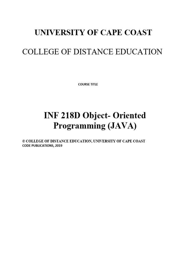 INF 218D Object-Oriented Programming (JAVA) | PDF | Java (Software ...