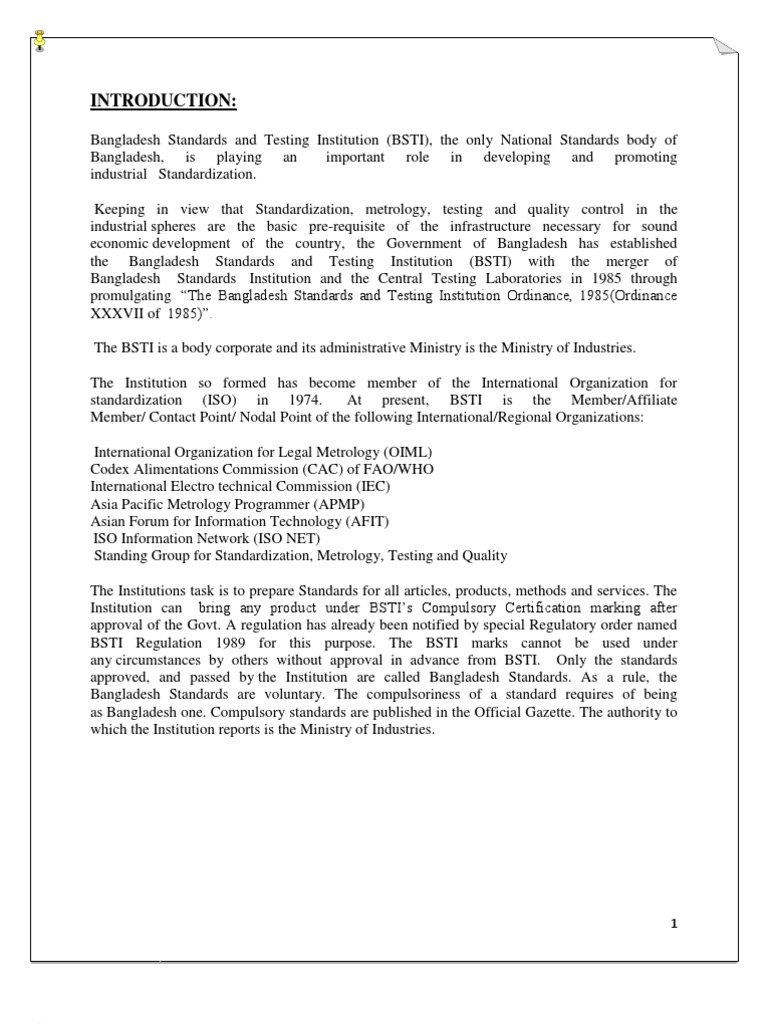 An Assginment On BSTI Bangladesh | PDF | Metrology | Calibration