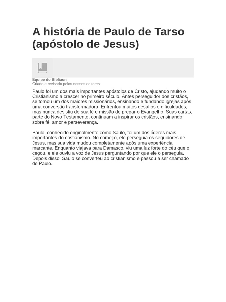 A Transformação de Paulo de Tarso | PDF | Apóstolo Paulo | Jesus