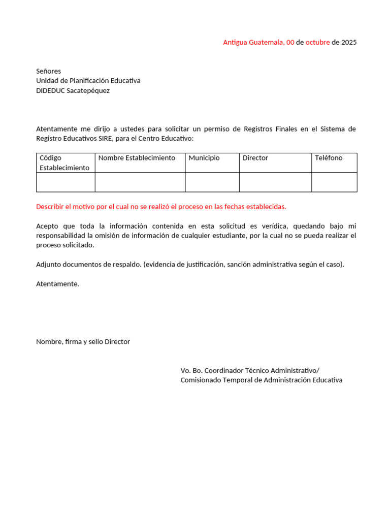 11 Modelo Oficio Solicitud Permiso Registros Finales | PDF