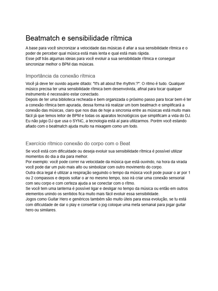 Start Over DJ - AULA 2 - Beatmatch e Sensibilidade Rítmica | PDF | DJ | Ritmo