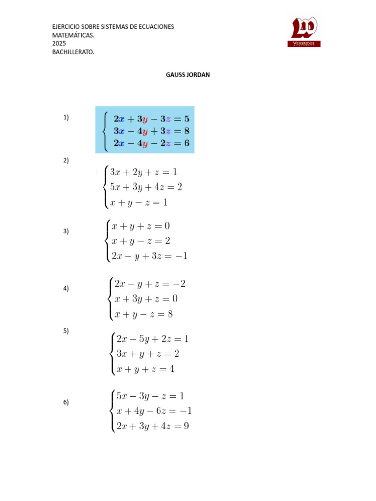 Ejercicio 1. Vac. 2025 BACHI. (Gauss Jordan) - Copia.docx | PDF