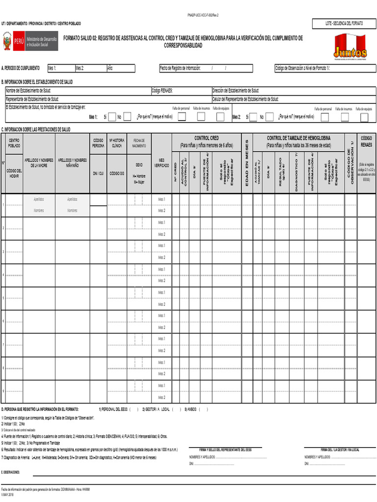 Anexo 02 Formato Salud 02 - CRED y Tamizaje Niñ@s | PDF