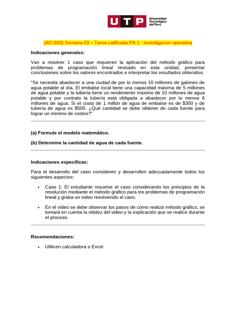 ?(AC-S02) Semana 02 – Tarea calificada PA 1 - investigacion operativa.... | PDF