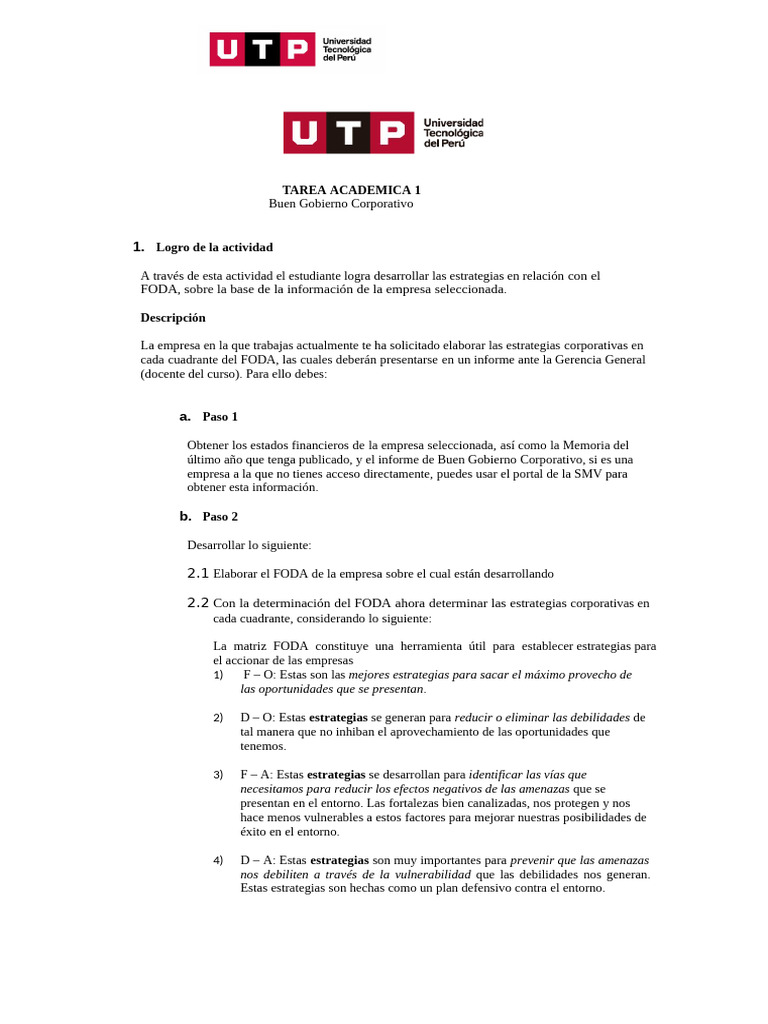?(AC-S02) Semana 02 - TAREA ACADÉMICA 1 - CONTROL INTERNO | PDF | Análisis FODA