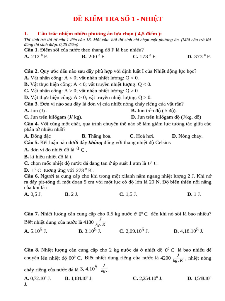 1. Bài Tập Vật Lí Nhiệt - Hs | PDF
