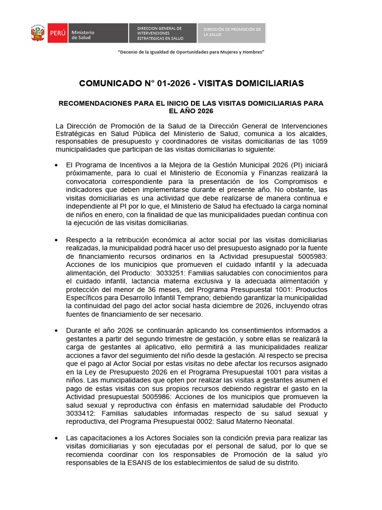 Comunicado 01 2026 | PDF | Presupuesto