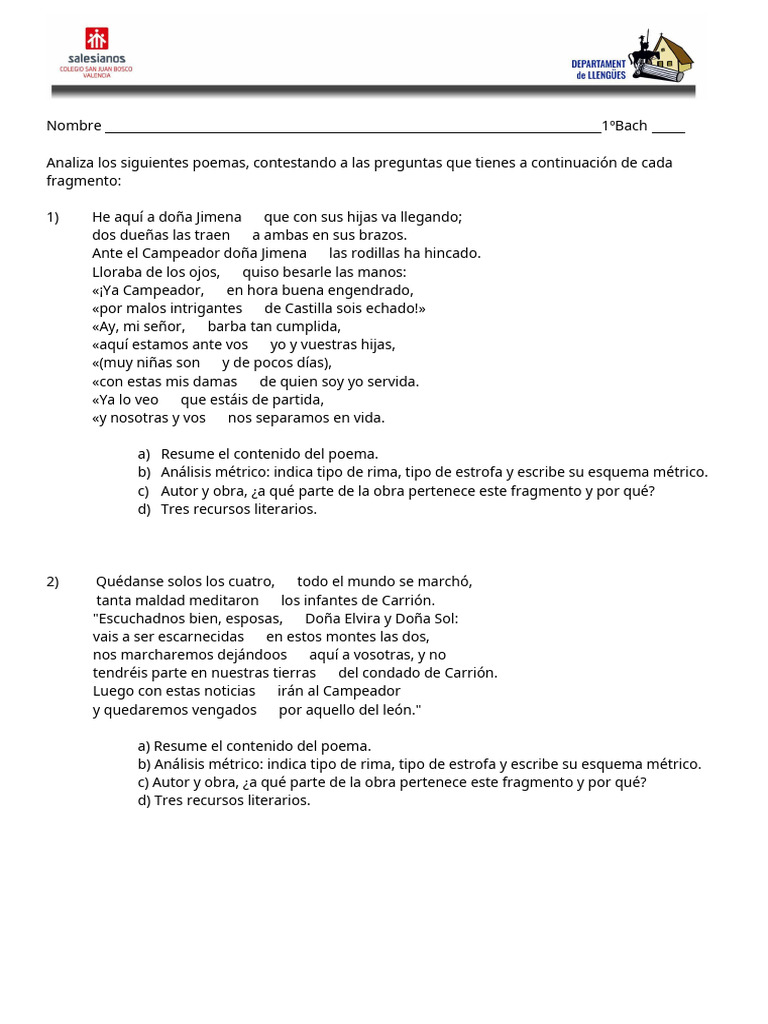 Repaso poemas 1ºBach | PDF