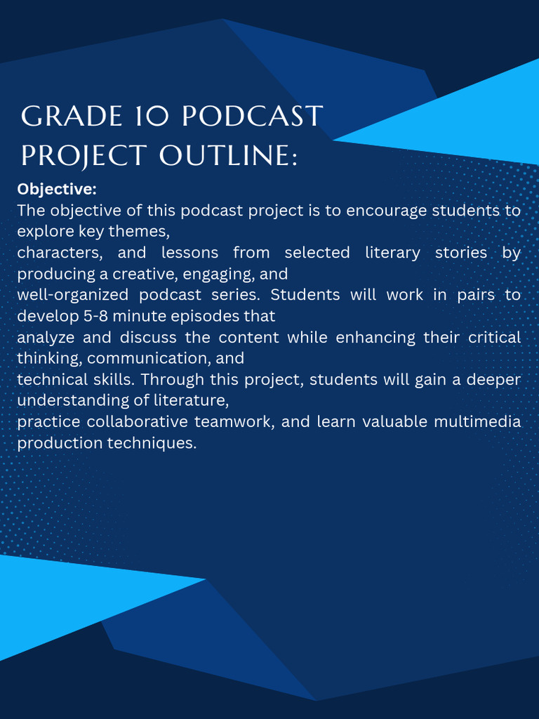 Grade 10 Literary Podcast Project | PDF | Podcast | Multimedia