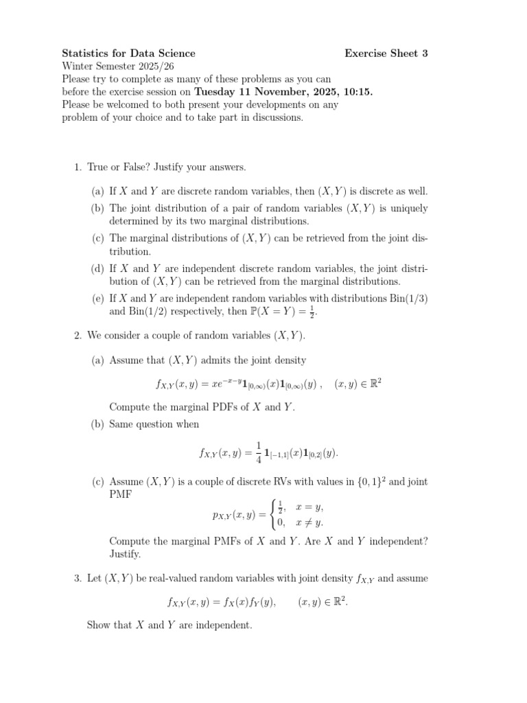 Exercise Sheet 3 | PDF | Probability Density Function | Normal Distribution