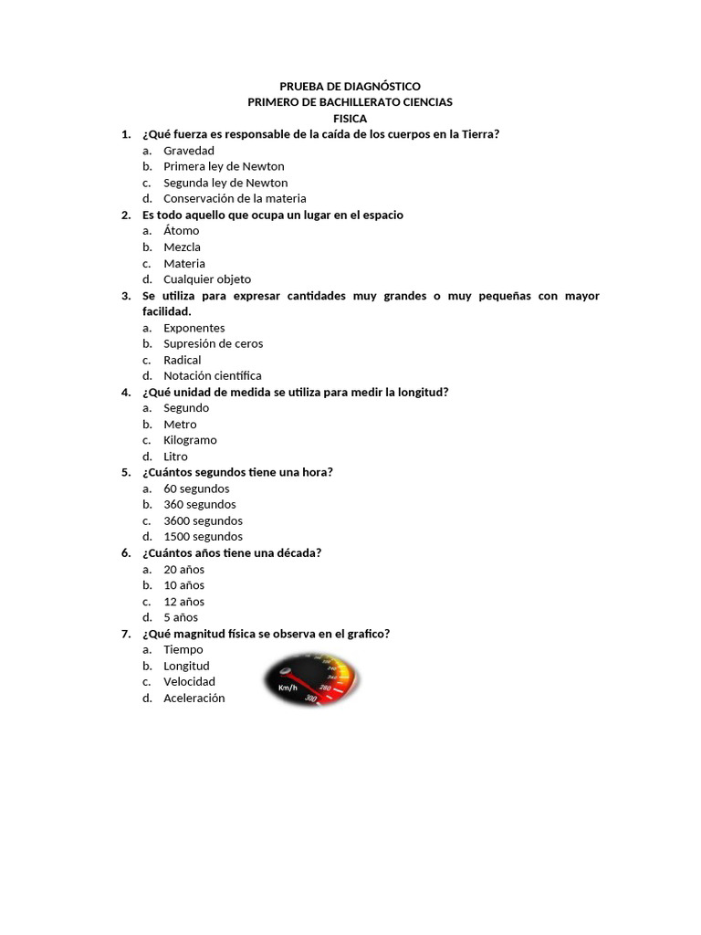 Prueba de Diagnóstico - Fisica 1 | PDF