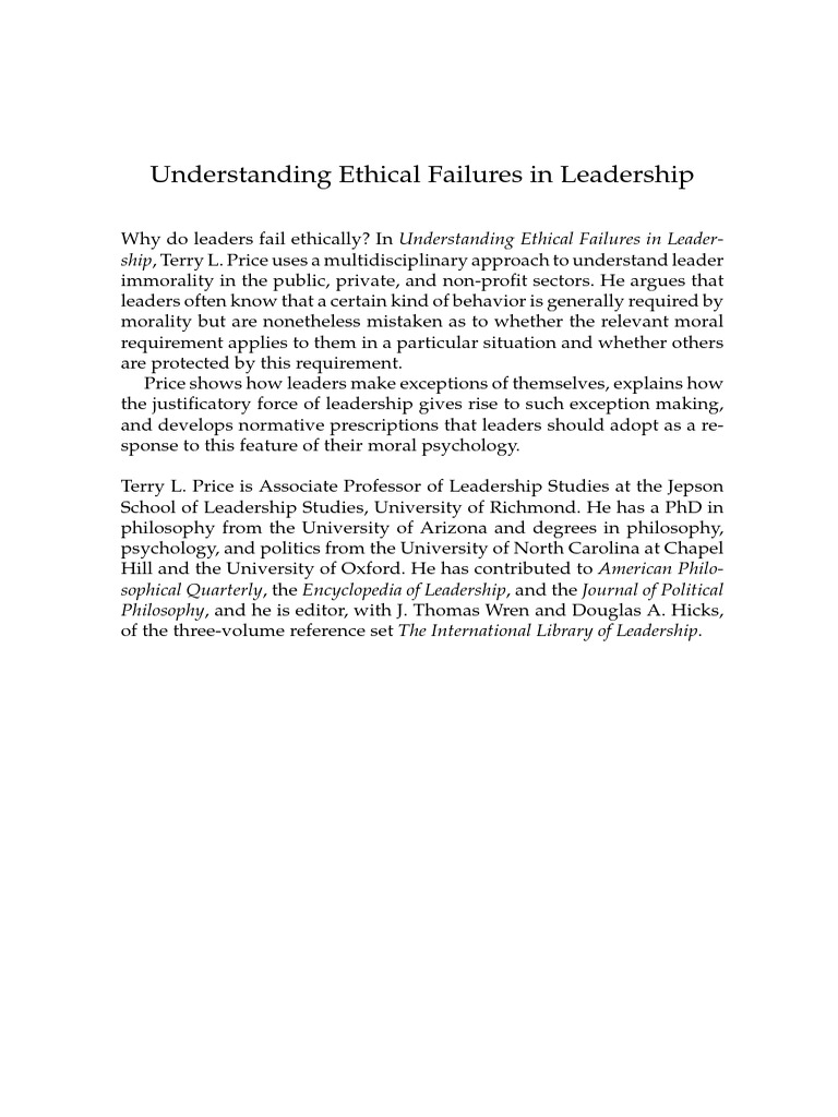 Understanding Ethical Failures in Leadership (Terry Price) (Z-Library ...