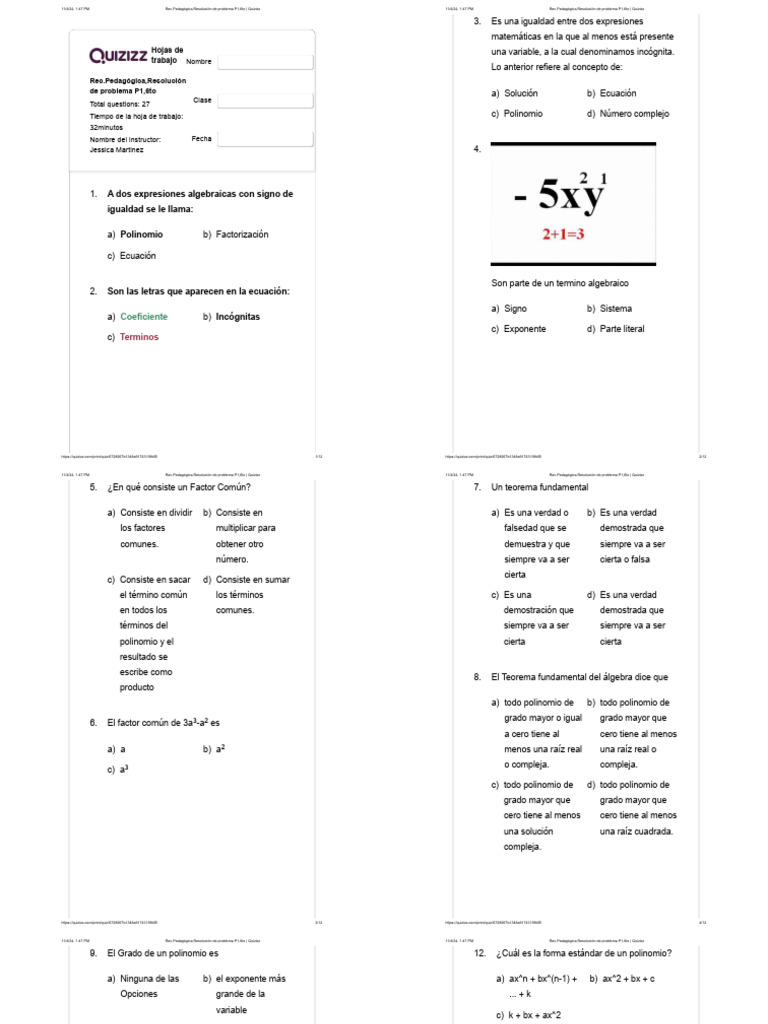 Rec.Pedagógica,Resolución de problema P1,6to _ Quizizz (1) | PDF